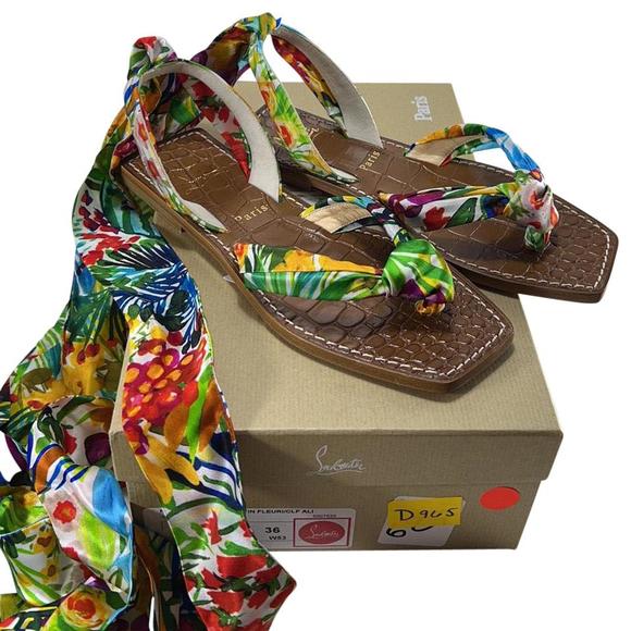 Christian Louboutin | Shoes | Niloofar Flat Satin Watercolor Floral ...